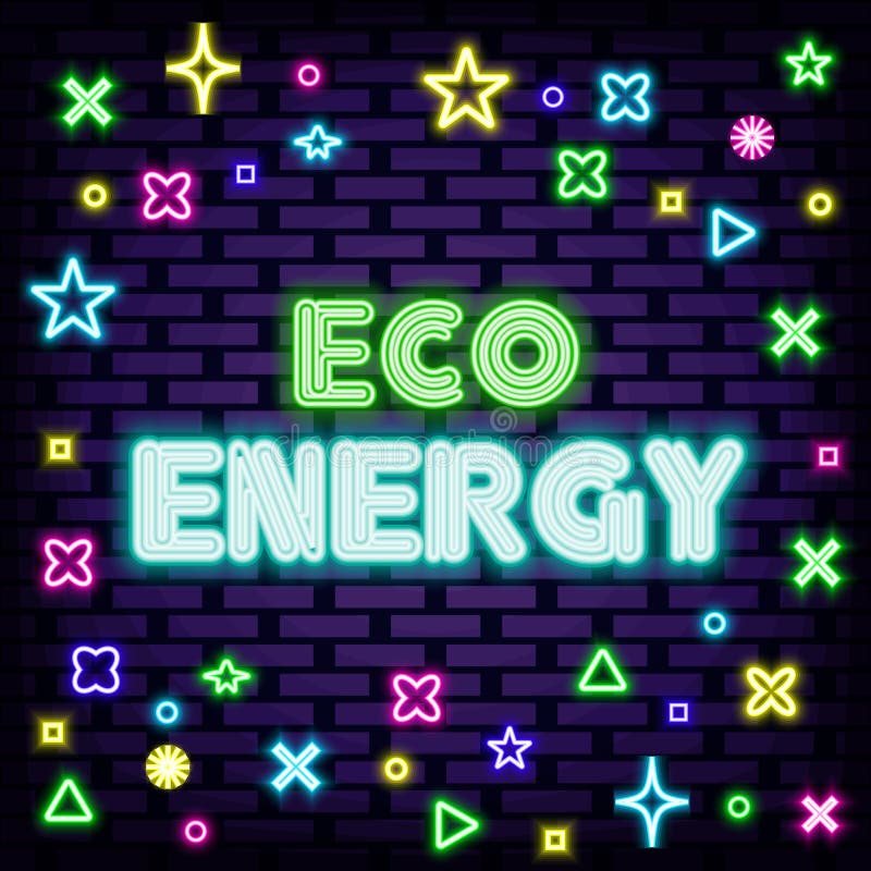 Eco Energy Neon Signboards. Neon Script. Neon Text Stock Vector ...