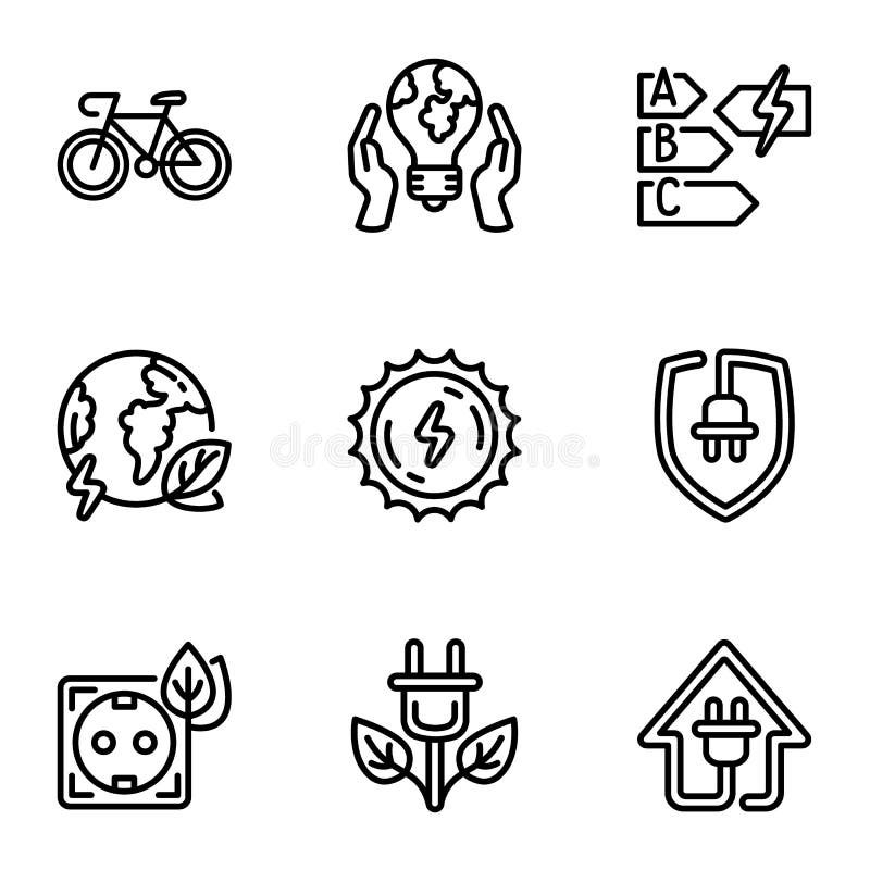Eco Energy Source Icon Set, Outline Style Stock Vector - Illustration ...