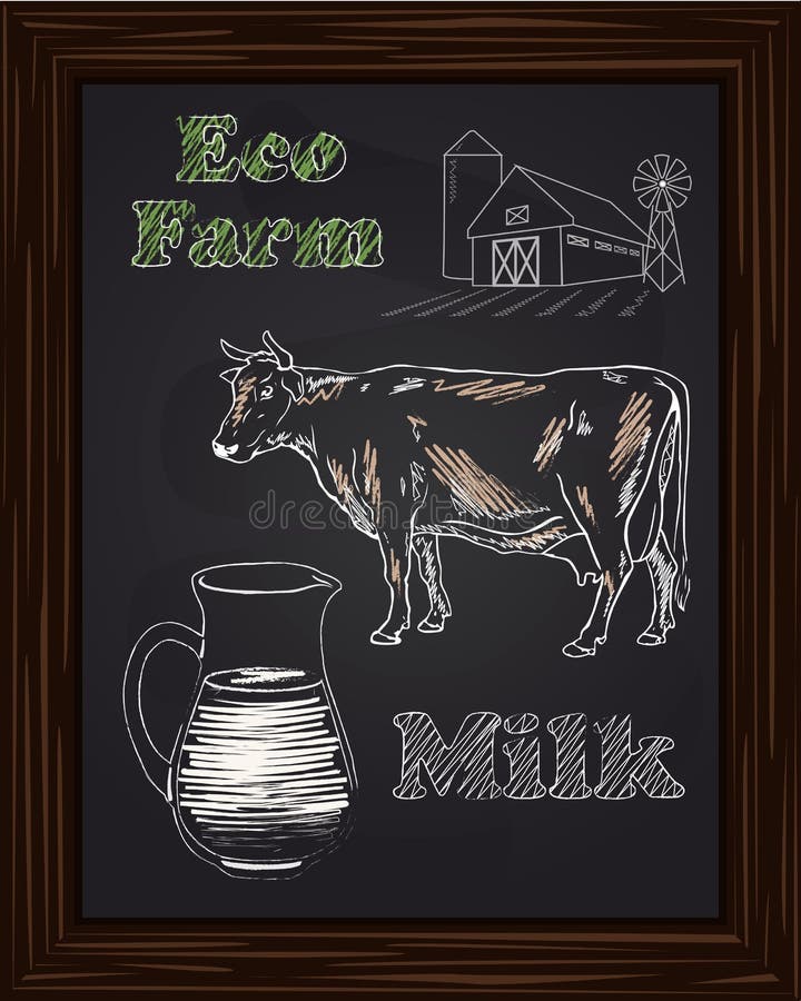 Eco Farm with a Cow and Milk Stock Illustration - Illustration of ...