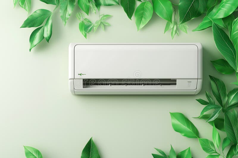 Eco-Friendly Air Conditioner with Green Leaves Design Stock ...