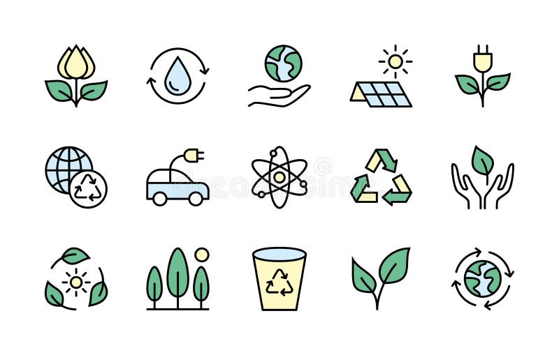Eco Friendly And Alternative Energy Sources Vector Linear Icons Set