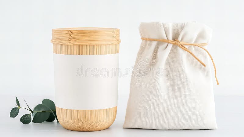 Eco-friendly Bamboo Container and Fabric Bag with Eucalyptus Leaves on ...