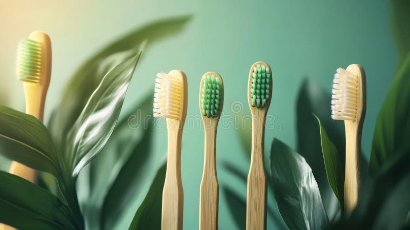 Eco-Friendly Bamboo Toothbrushes with Green Leaves Stock Illustration ...