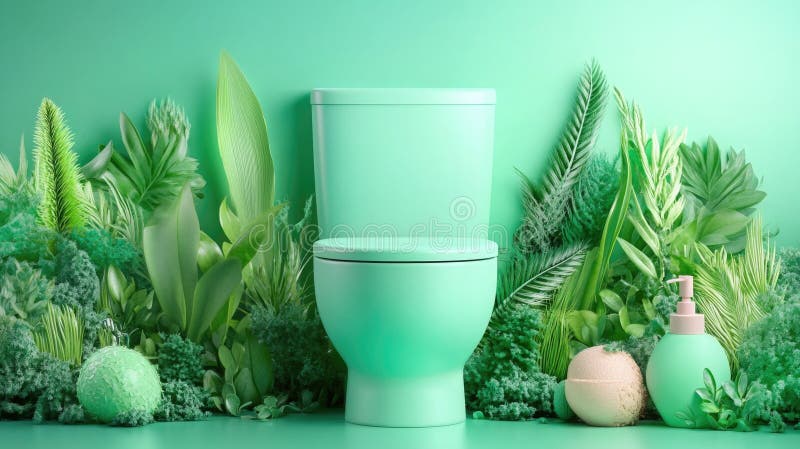Eco-friendly Bathroom Design with Greenery and Modern Toilet Stock ...