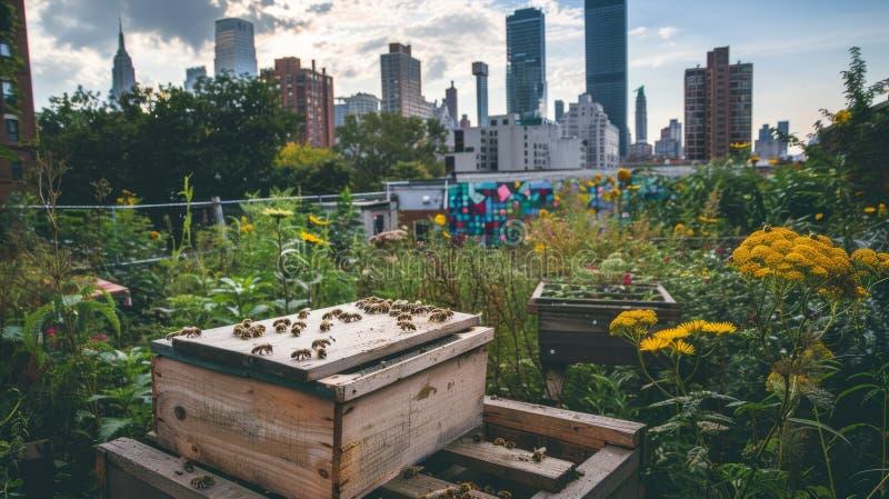 Eco-Friendly Beekeeping in the City Stock Illustration - Illustration ...