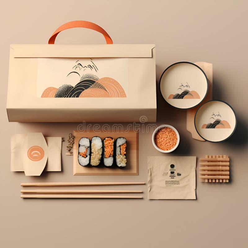 Eco-Friendly Beige Sushi Restaurant Packaging and Layout: Minimalist ...