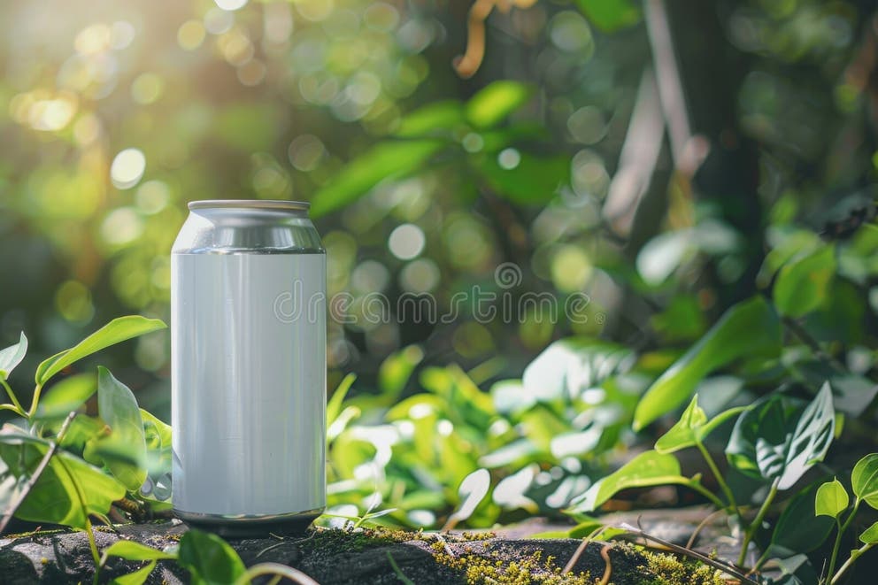 Eco-Friendly Beverage Can in Sunlit Forest Natural Setting Stock Photo ...