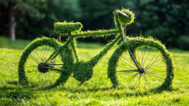 Eco-friendly Bicycle Covered in Lush Green Grass Represents Sustainable ...
