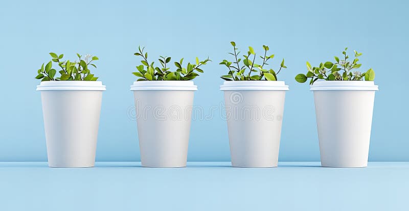 Eco-friendly Biodegradable Cups with Fresh Green Plants in Clean ...