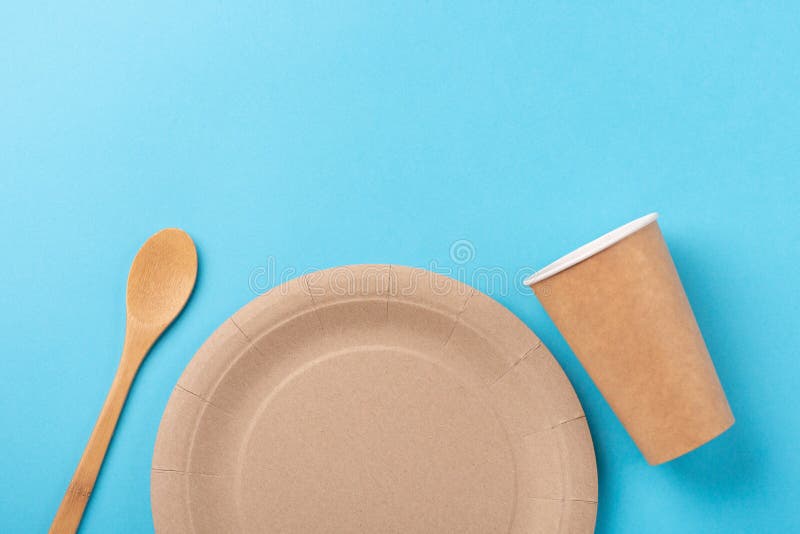 Eco-friendly Biodegradable Dishes on a Blue Background Stock Photo ...