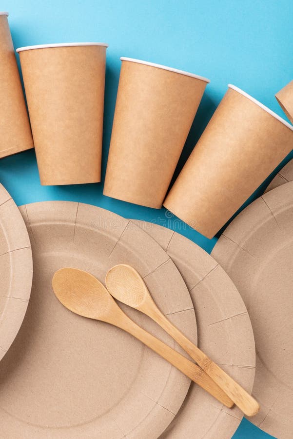 Eco-friendly Biodegradable Dishes on a Blue Background Stock Photo ...