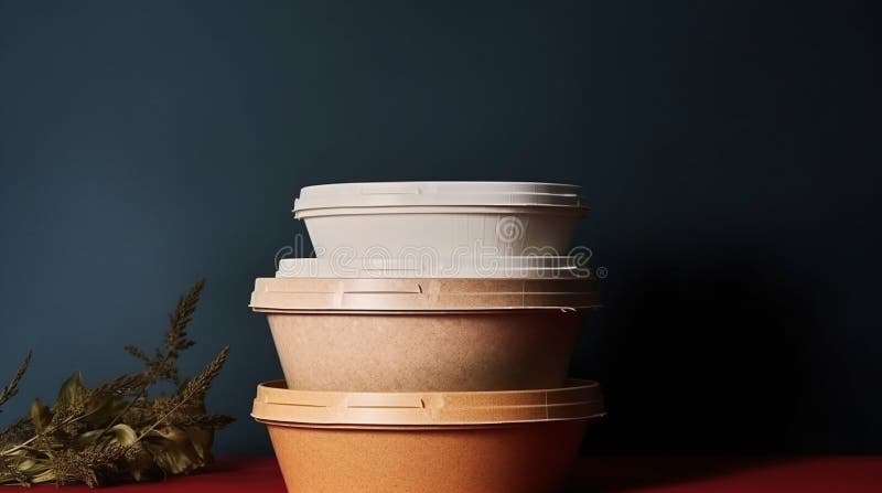 Eco Friendly Biodegradable Takeaway Food Containers Stack on Vibrant ...