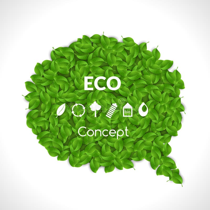 Eco Friendly Bubble for Speech, Green Leaves. Set of Eco Icons. Vector ...