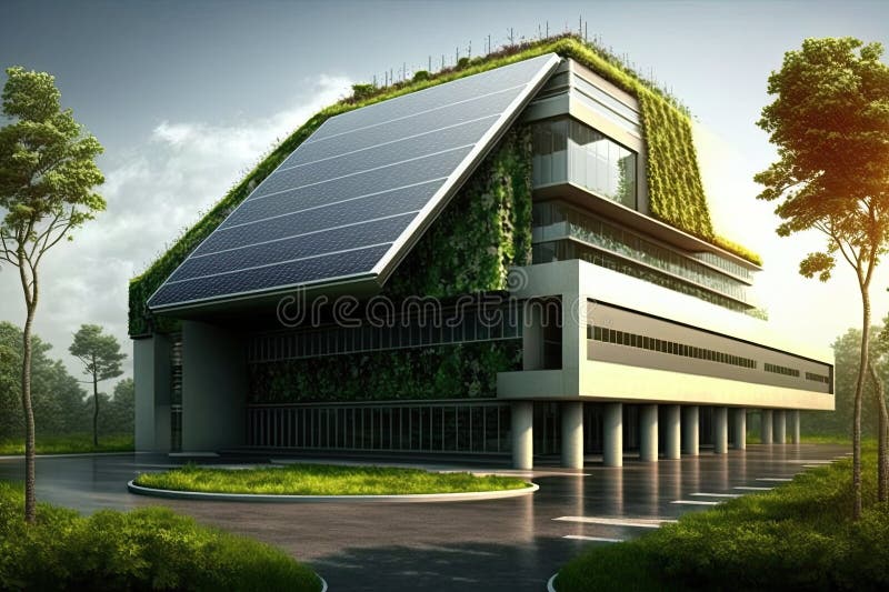 Eco-friendly Building with Solar Panels and Green Roof Stock ...