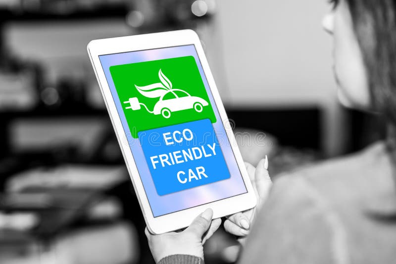 Eco Friendly Car Concept on a Tablet Stock Photo - Image of concept ...