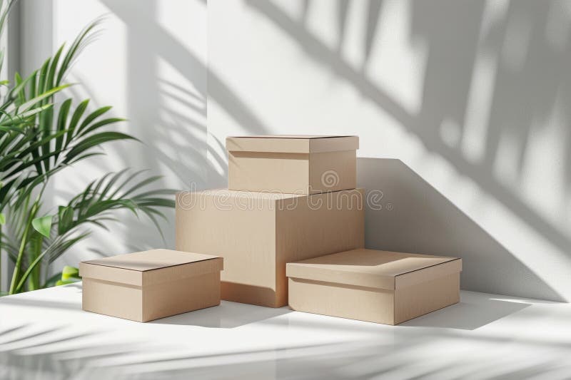 Eco-Friendly Cardboard Boxes and Greenery in Minimalist Sunlit Setting ...