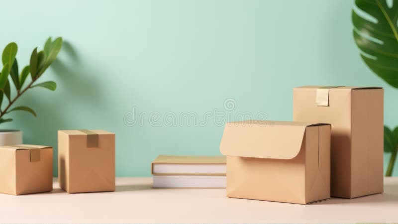 Eco-Friendly Cardboard Boxes and Packaging on a Desk Stock Illustration ...