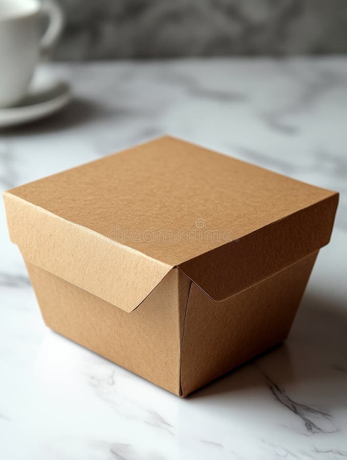 Eco-friendly Cardboard Takeout Box on a Marble Surface. Stock Photo ...