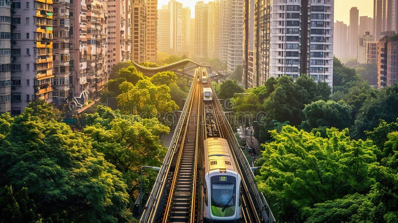 Eco Friendly City Transportation during Sunset in Urban Environment ...