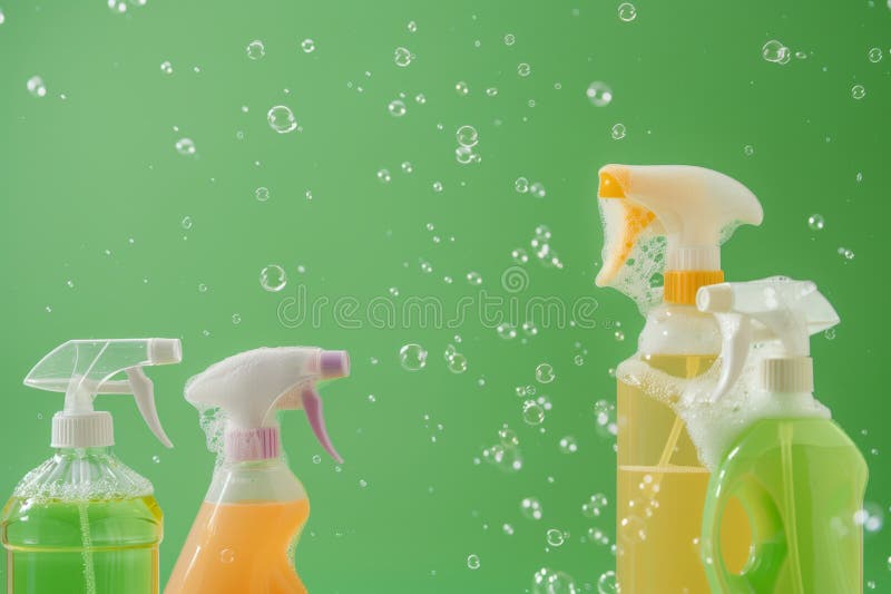 Eco-Friendly Cleaning Supplies on Green Background Concept Stock Image ...