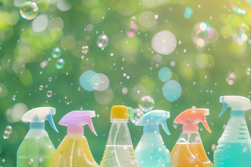 Eco-Friendly Cleaning Supplies on Green Background Concept Stock Image ...