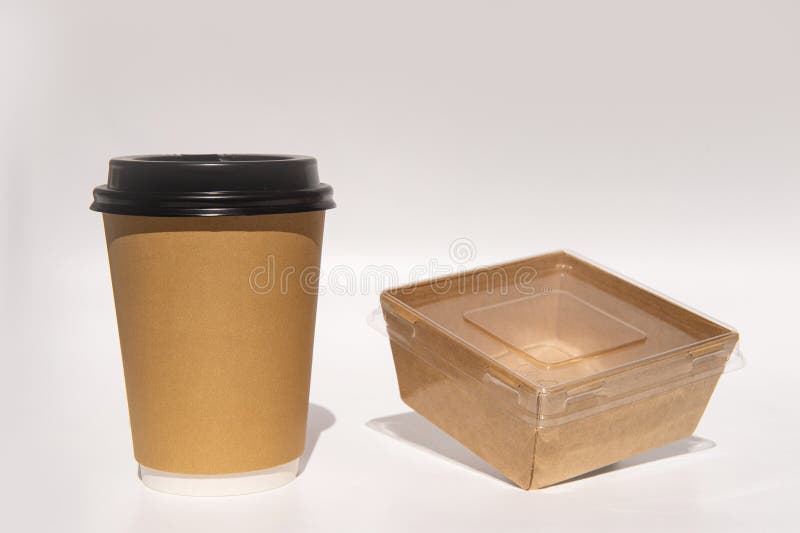 Eco-friendly Coffee Cup and Takeout Container on White Background Stock ...