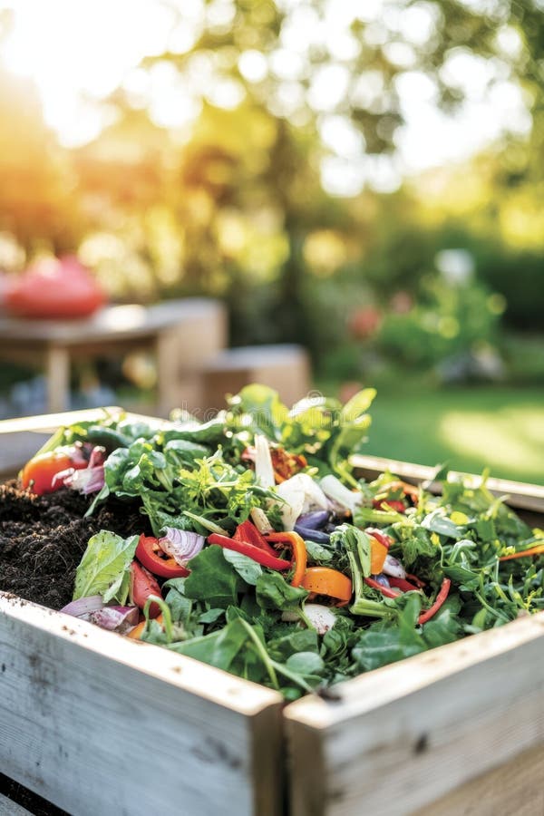 Eco-Friendly Compost Pile in Sunlit Garden with Fresh Vegetable Scraps ...
