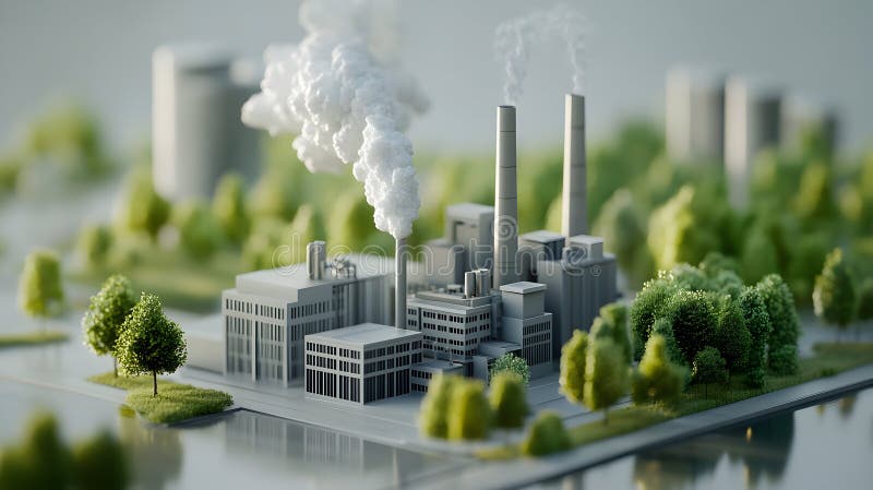 Eco-Friendly Concept Illustration of a Factory in a Forest Setting with ...