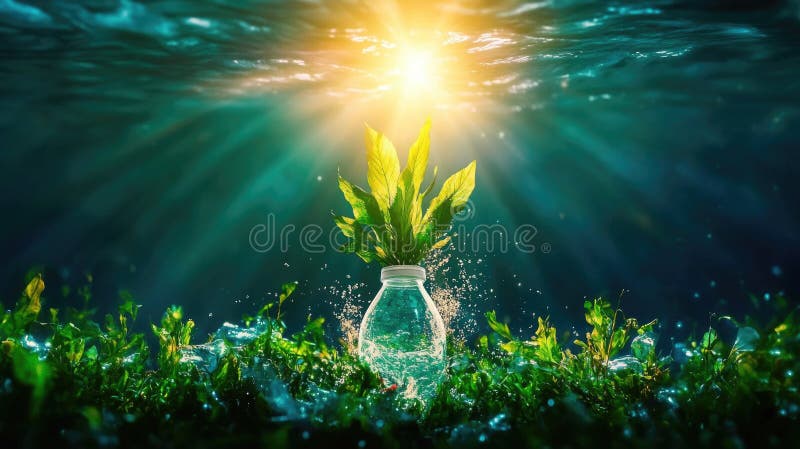 Eco-friendly Concept: Plant Growing from Plastic Bottle Underwater with ...
