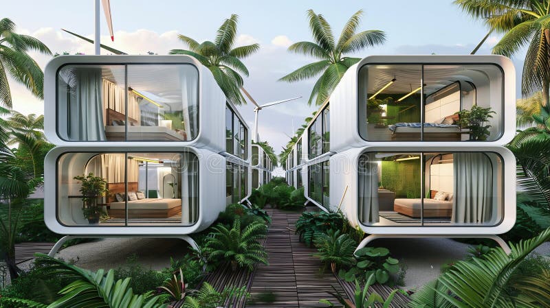 Eco-friendly Construction Site with Modular Homes Being Assembled ...