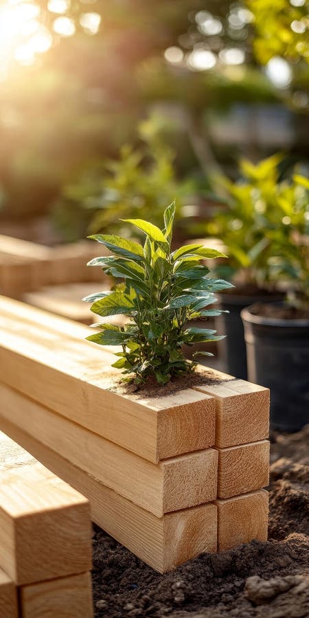 Eco-Friendly Construction Sunlight Bathes Stack of Sustainable Wooden ...