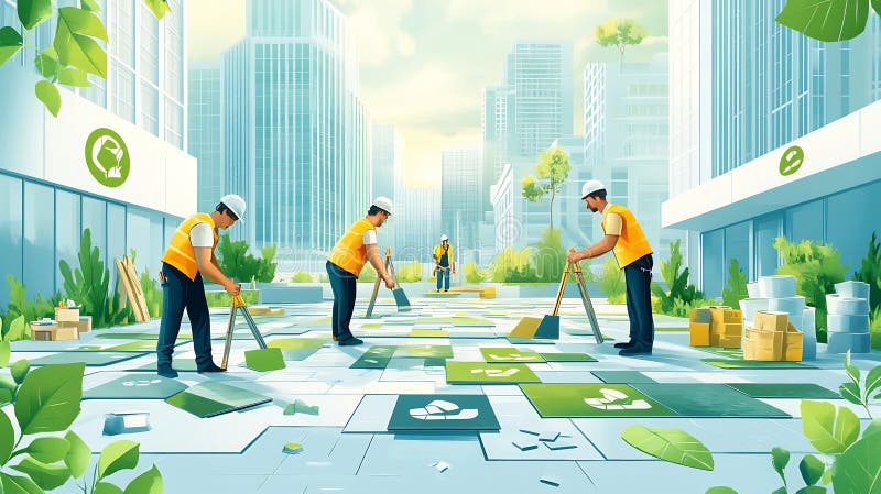 Eco Friendly Construction Workers Assembling Innovative Flooring in ...