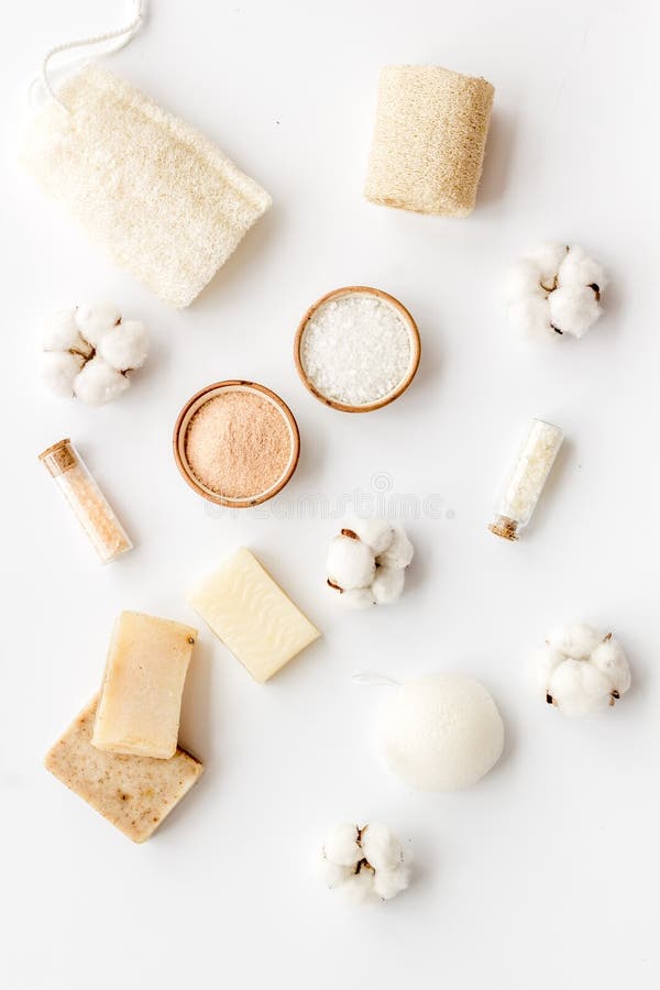 Eco-friendly Cosmetics and Zero Waste Set for Spa on White Background ...