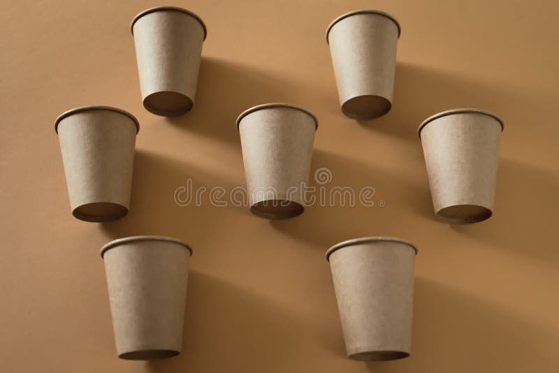 Eco Friendly Craft Paper Cups on Pastel Background. Recycling Concept ...
