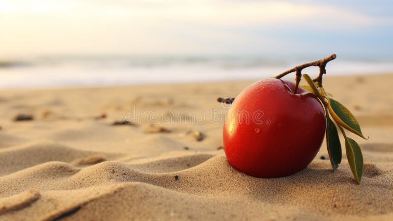Eco-friendly Craftsmanship: a Red Apple on the Sandy Beach Stock ...