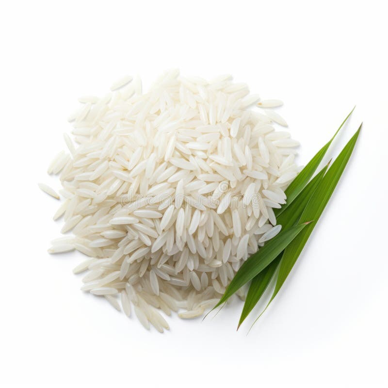 Eco-friendly Craftsmanship: White Rice on White Background with Leaf ...