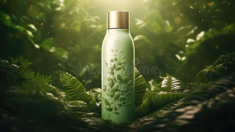 Eco-Friendly 3D Nature Background with Luxury Bottle Packaging Mockup ...
