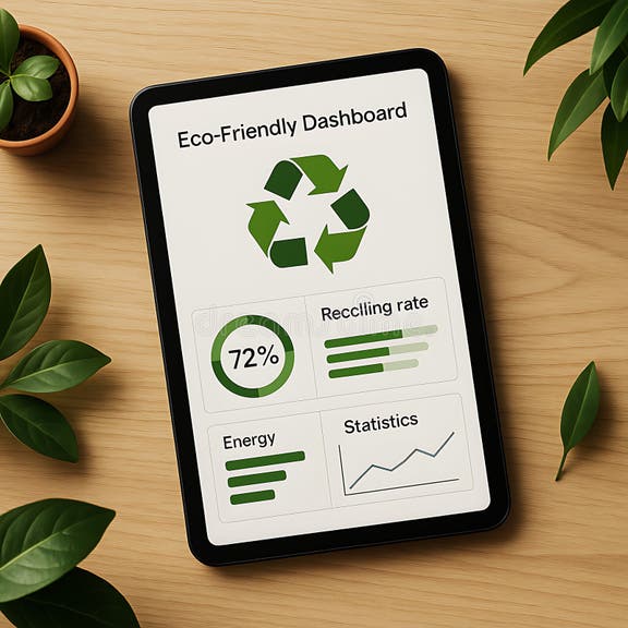 Eco Friendly Dashboard on Tablet with Plants Stock Illustration - Illustration of tablet ...