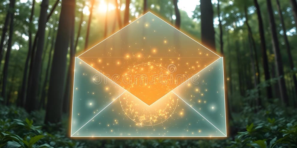 Eco Friendly Digital Envelope with Glowing Particles in a Forest ...