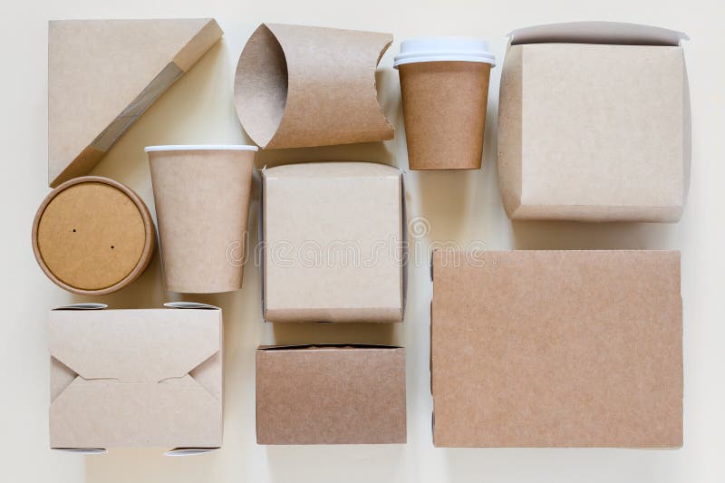 Eco-friendly Disposable Packaging. Set of Paper Tableware and Food ...