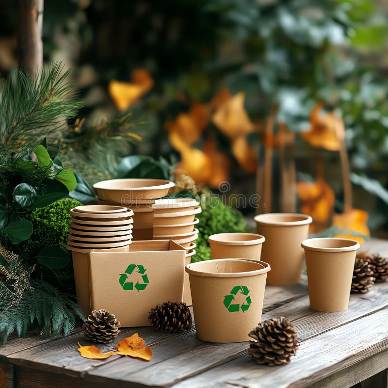Eco Friendly Disposable Paper Cups and Container with Recycle Symbol ...