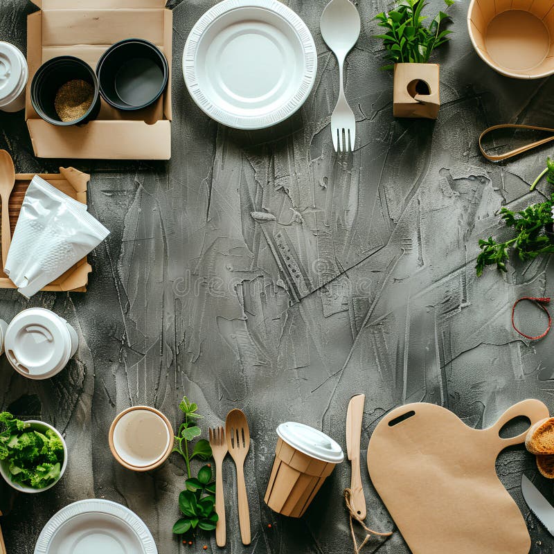 Eco Friendly Disposable Tableware Isolated on a White Background Stock ...