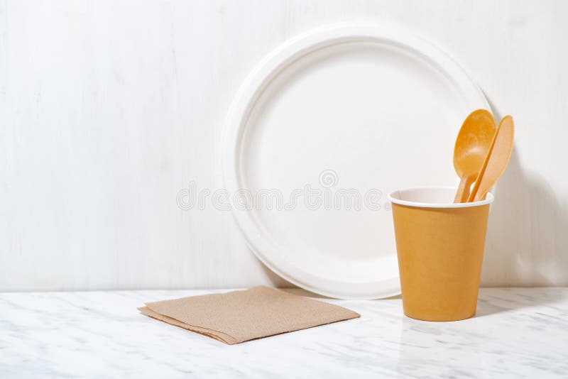 Eco-friendly Disposable Tableware Made from Recycled Materials Stock ...