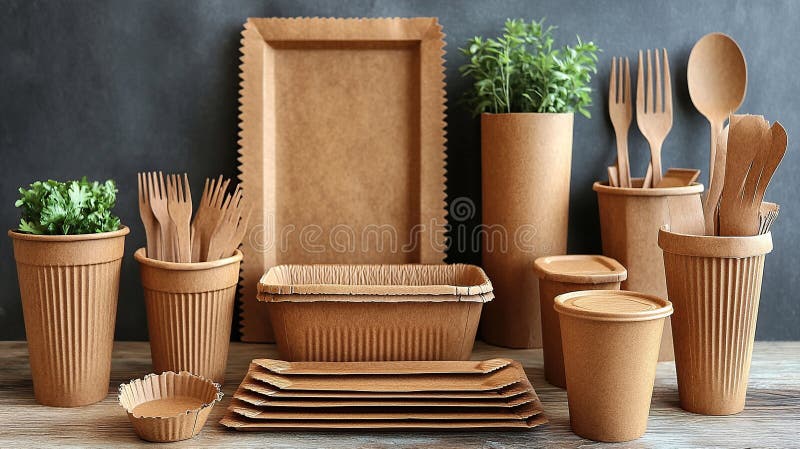 Eco-friendly Disposable Tableware Set Stock Illustration - Illustration ...