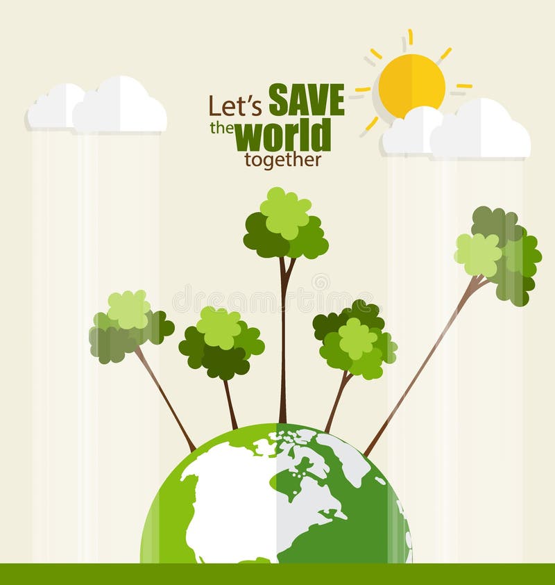 ECO FRIENDLY. Ecology Concept with Green Eco Earth and Trees. Vector ...