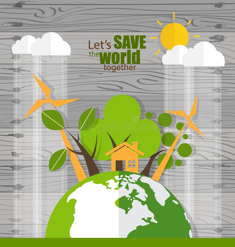 ECO FRIENDLY. Ecology Concept with Green Eco Earth and Trees. Vector ...