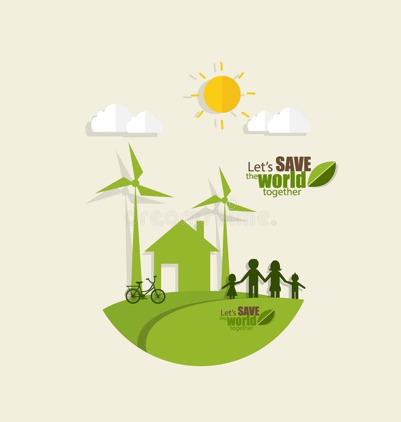 ECO FRIENDLY. Ecology Concept with Green Eco Earth and Trees. Vector ...