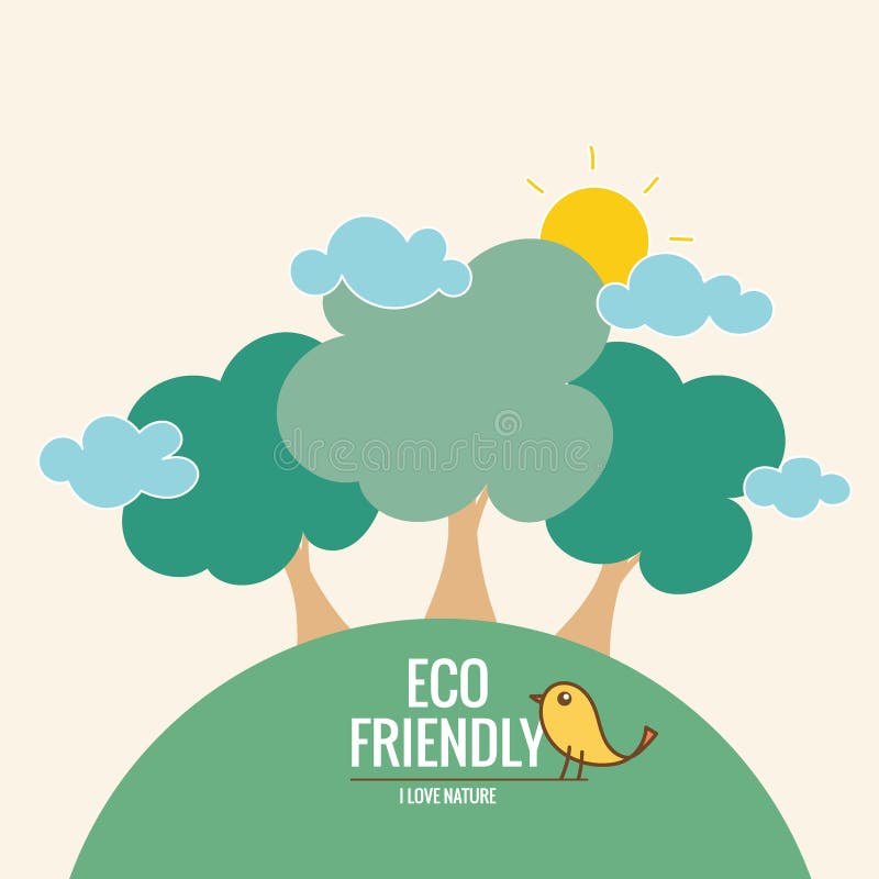 ECO FRIENDLY. Ecology Concept with Tree Background Stock Vector ...