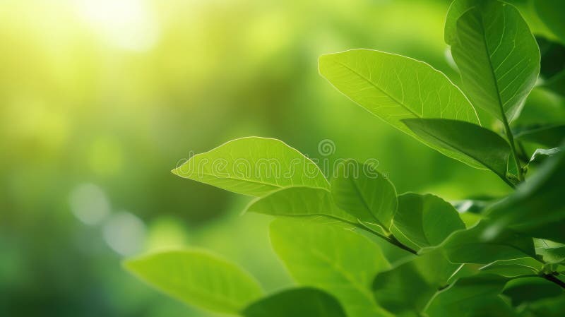 Eco-Friendly Elegance: Green Leaf Close-Up on Sunlit Blurred Greenery ...