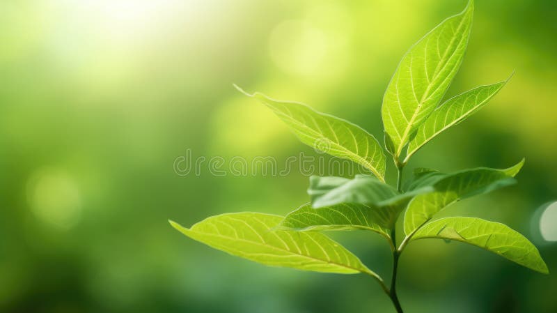 Eco-Friendly Elegance: Green Leaf Close-Up on Sunlit Blurred Greenery ...